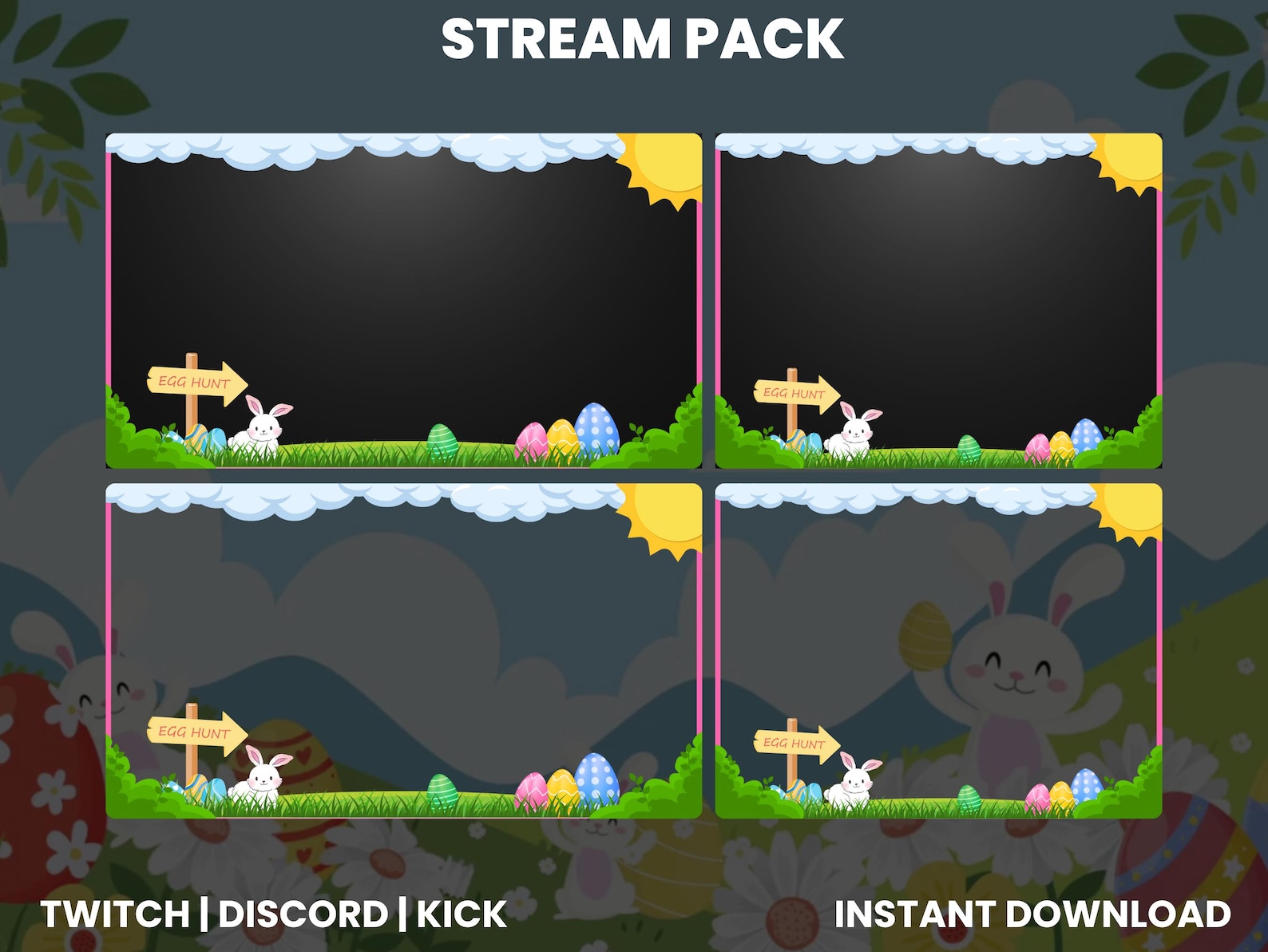 Happy Easter Twitch Stream Pack | Animated Screens | Webcam Overlay ...