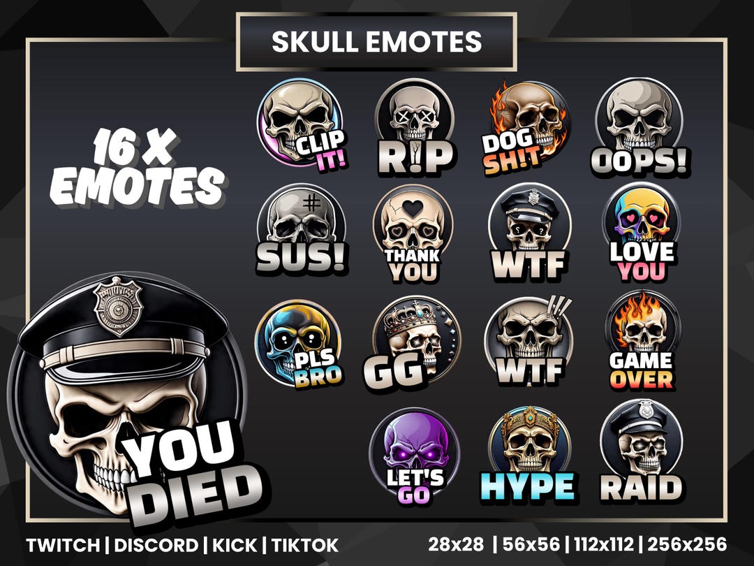 Skull Emotes for Twitch Discord Kick Youtube Tiktok – Streamer Emote ...