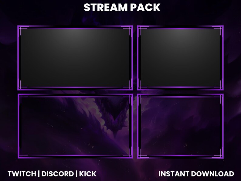 Animated Twitch Dragon Stream Pack | Purple Fire Breathing Dragon ...