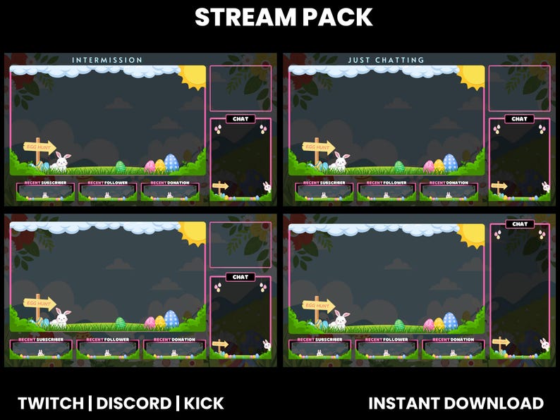 Happy Easter Twitch Stream Pack | Animated Screens | Webcam Overlay ...