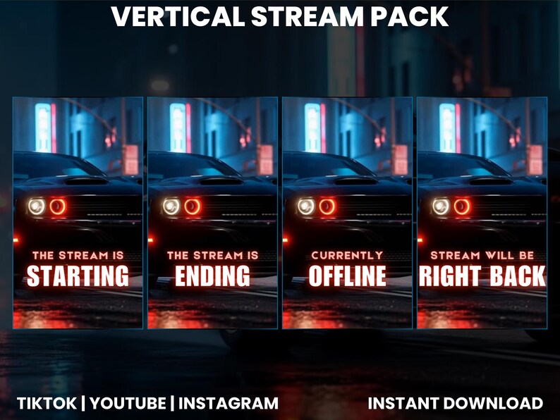 Night Drive Vertical Stream Pack | Tiktok Twitch Overlay | Starting ...