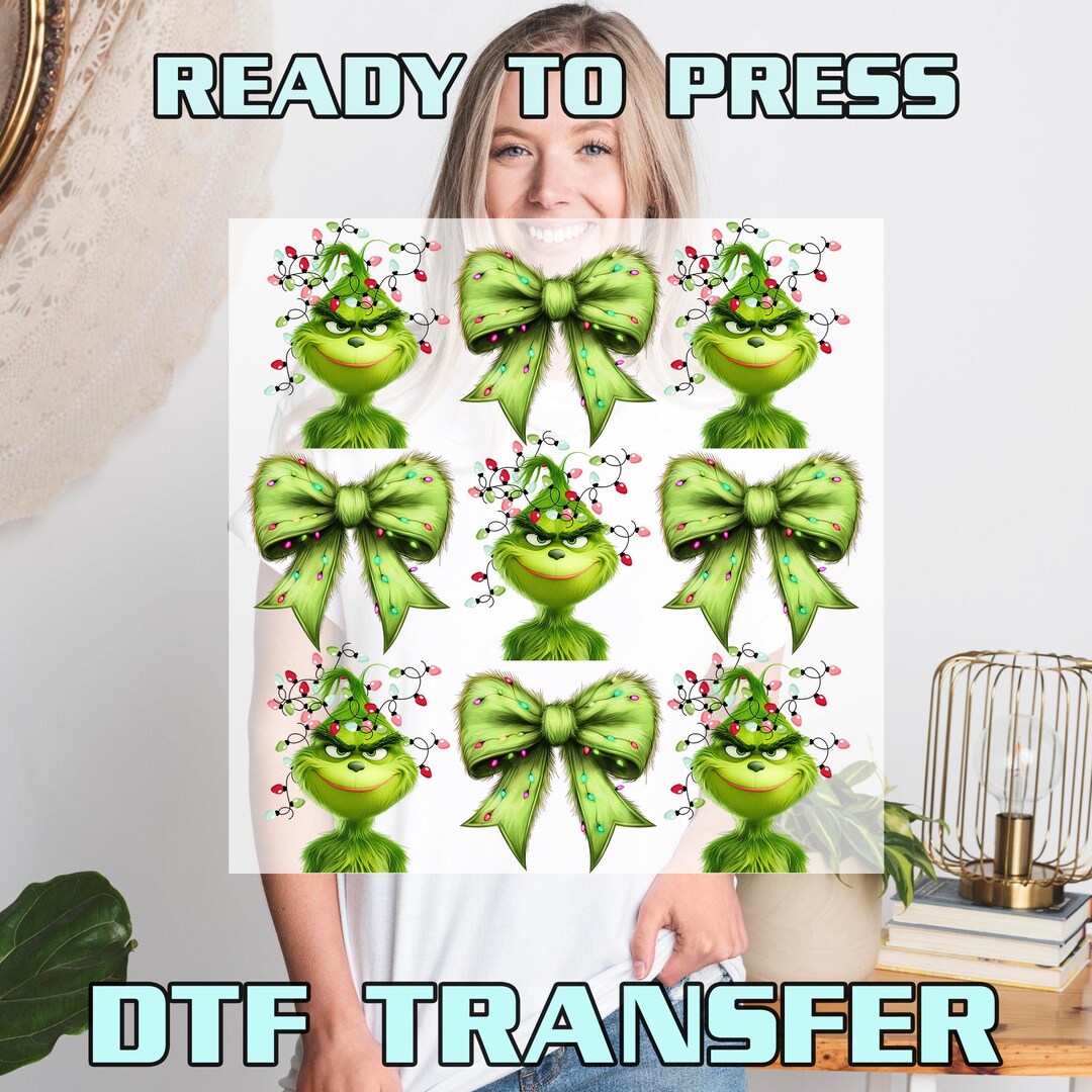 Grinch Christmas Coquette Heat Press Transfer, DTF Transfers, Ready to ...
