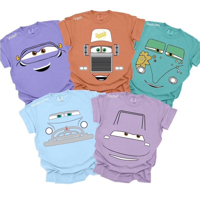 Pixar Cars Characters Face Outline Heat Press Transfer, Family Matching ...
