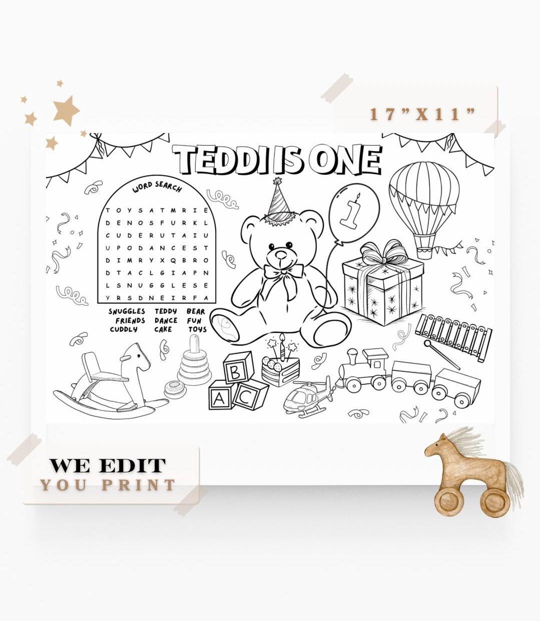 Personalized Teddy Bear Activity Sheet | Party Favor | Pooh Theme Kids ...