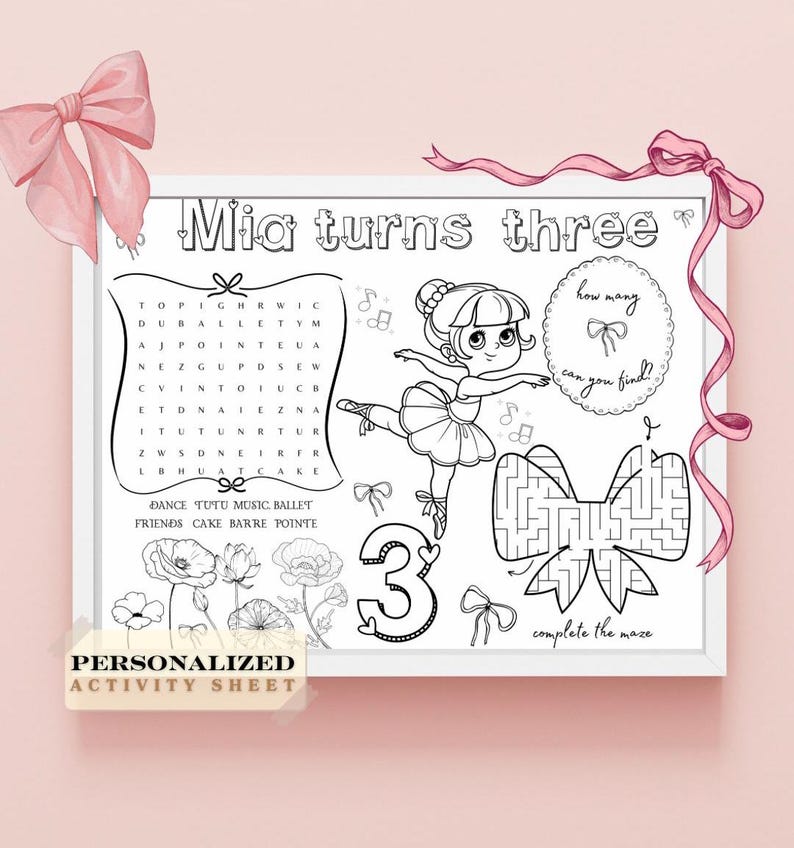 Ballerina Personalized Activity Sheet | Party Favor | Ballet Theme Kids ...
