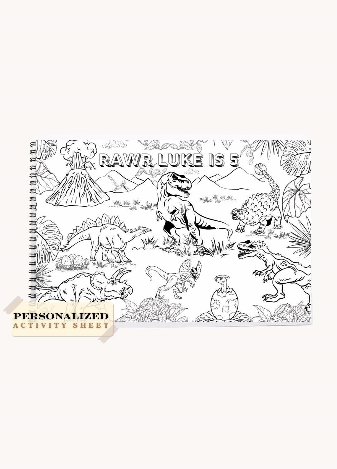 Personalized Dinosaur Coloring Sheet | Dinosaur Party Favor | Jurassic ...