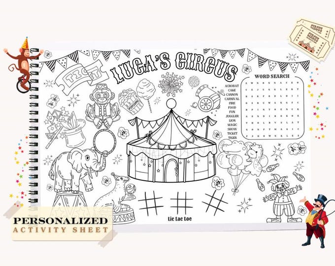 Personalized Circus Theme Activity Sheet| Printable Kids Carnival Party ...