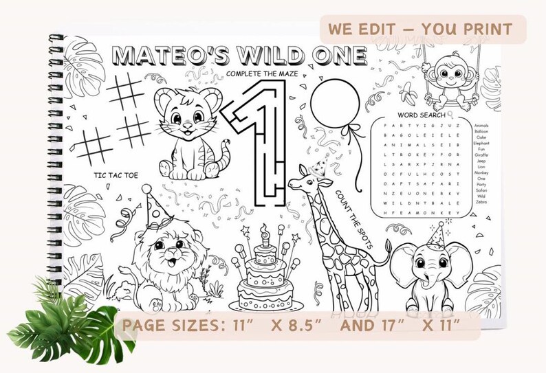 Personalized Safari Party Activity Sheet | Zoo Animal Party Favor ...