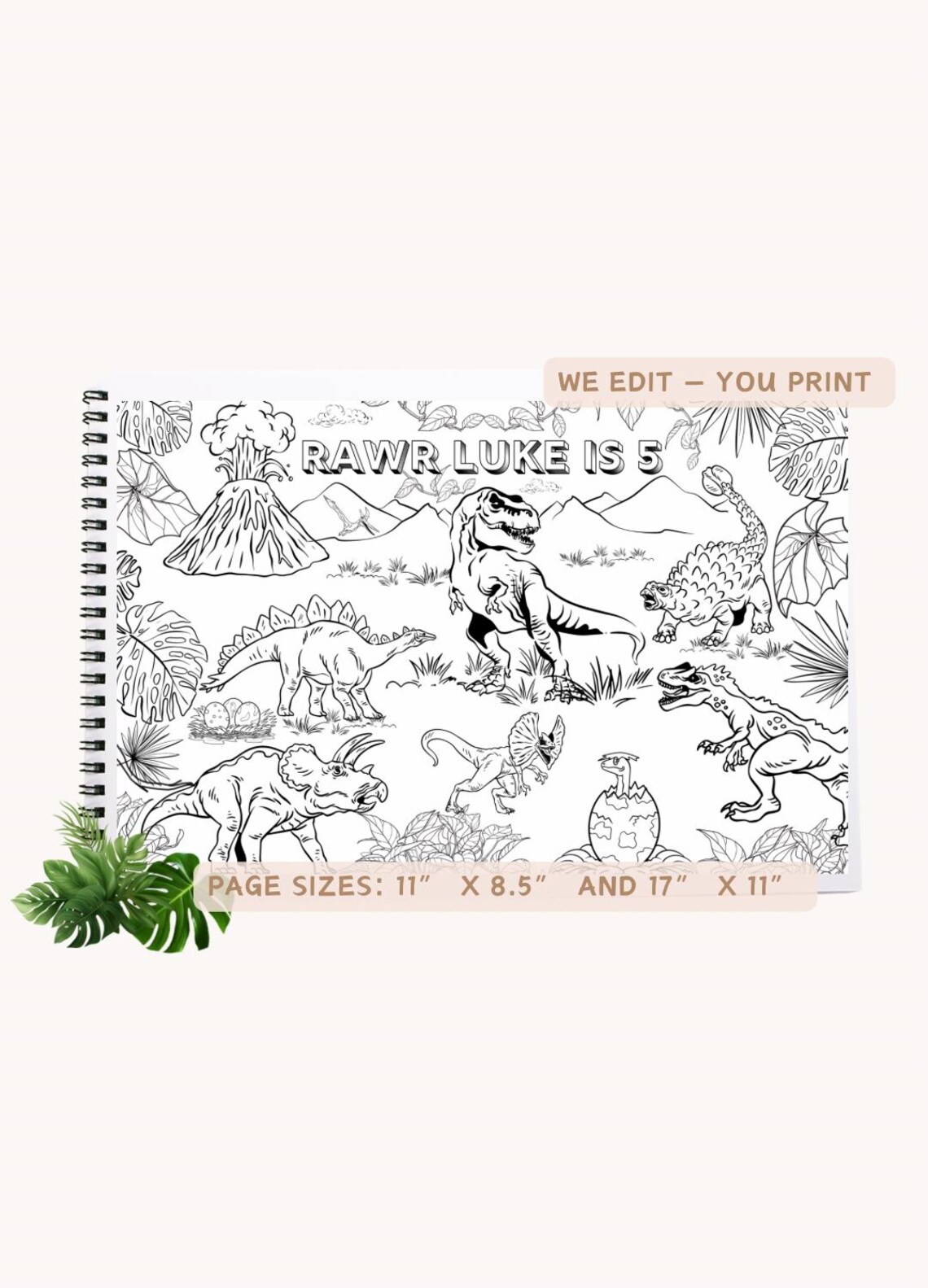 Personalized Dinosaur Coloring Sheet | Dinosaur Party Favor | Jurassic ...