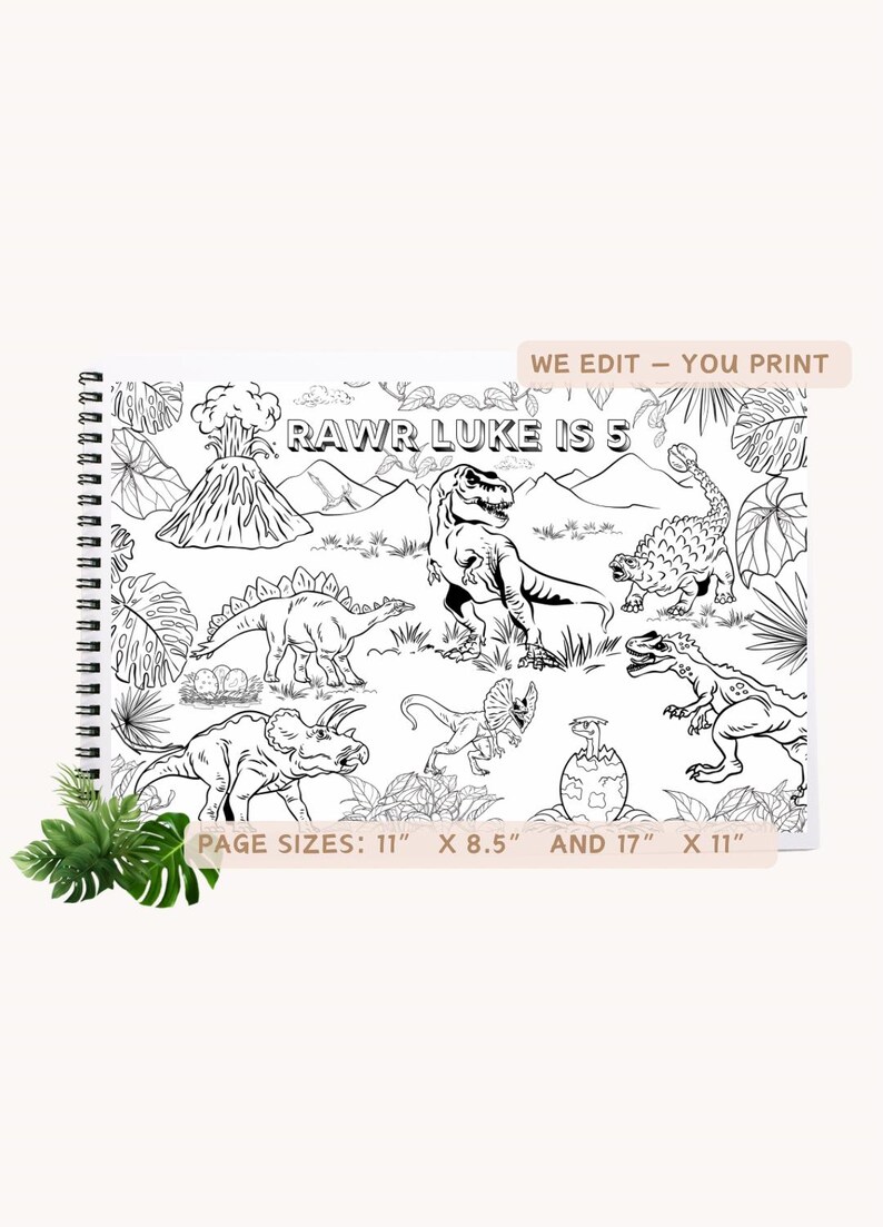 Personalized Dinosaur Coloring Sheet | Dinosaur Party Favor | Jurassic ...