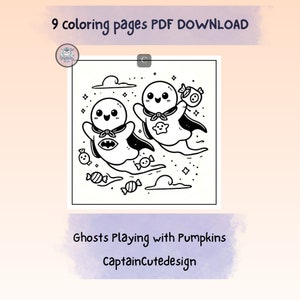Ghosts Playing With Pumpkins Coloring Pages Halloween Digital Download ...
