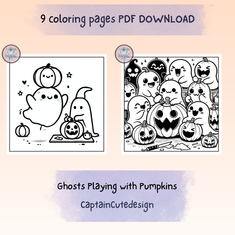 Ghosts Playing With Pumpkins Coloring Pages Halloween Digital Download ...