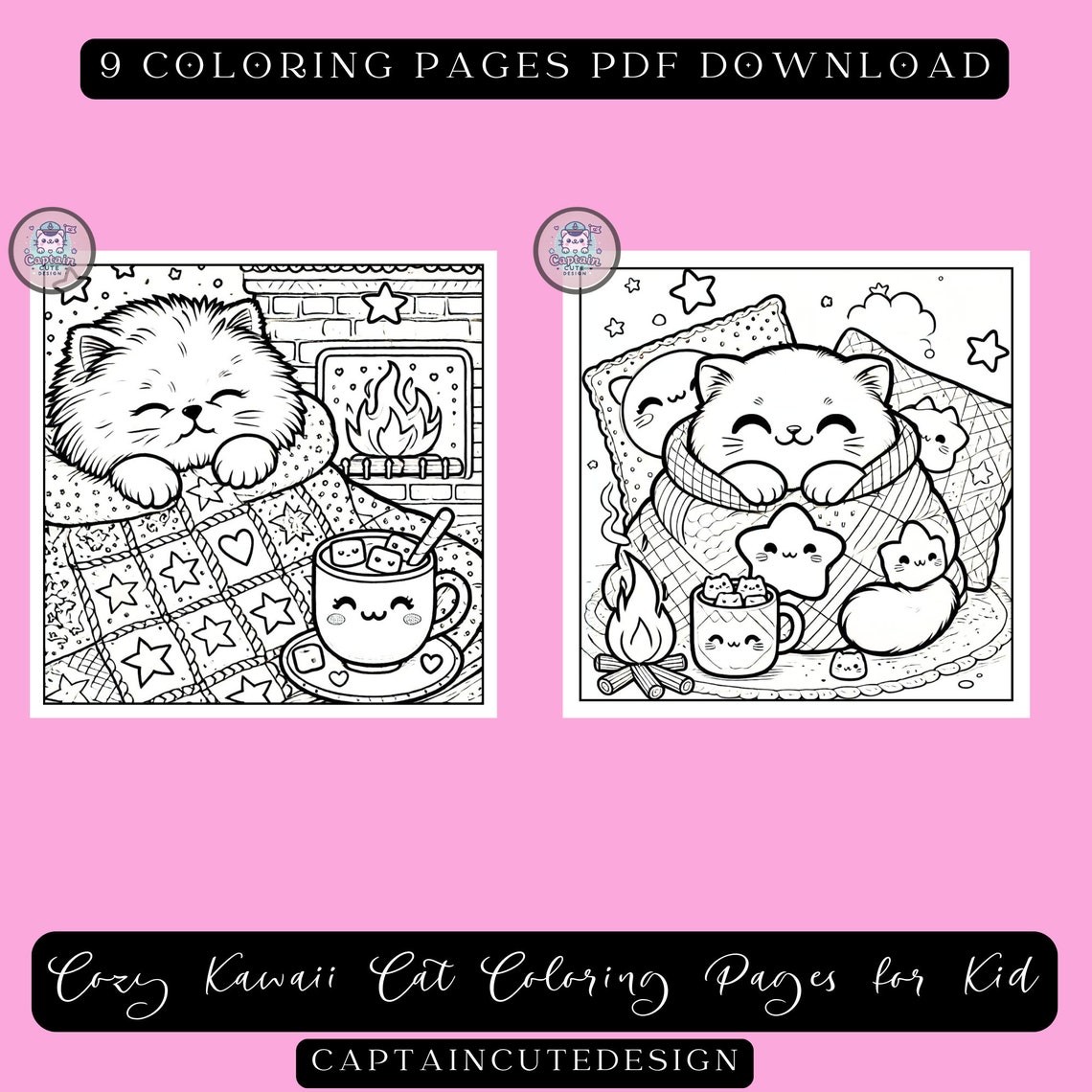 Cozy Kawaii Cat Coloring Pages | Cute & Relaxing Digital Download ...