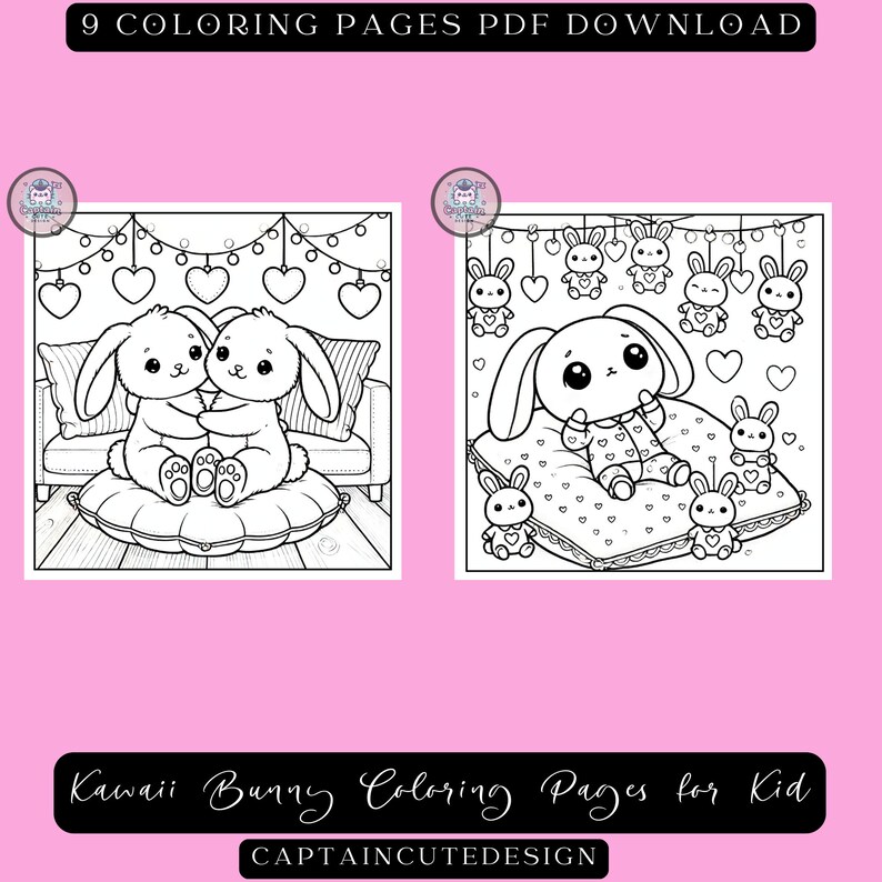 Kawaii Bunny Coloring Pages 9 Cute Printable PDF Designs for Kids and ...