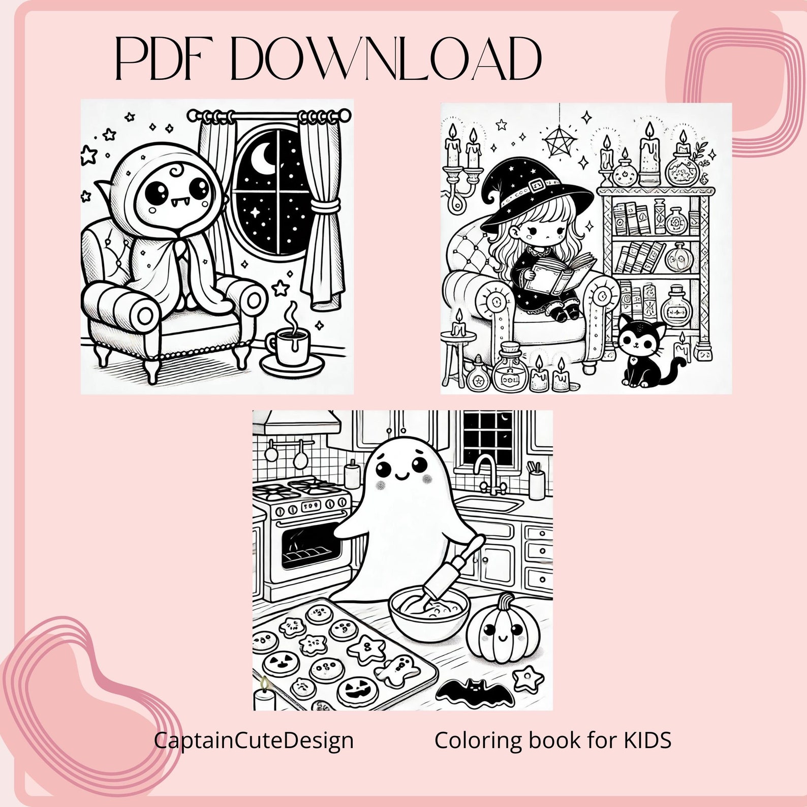 Halloween-themed Coloring Book 9 Pages. spooky Cutie Cozy Coloring for ...