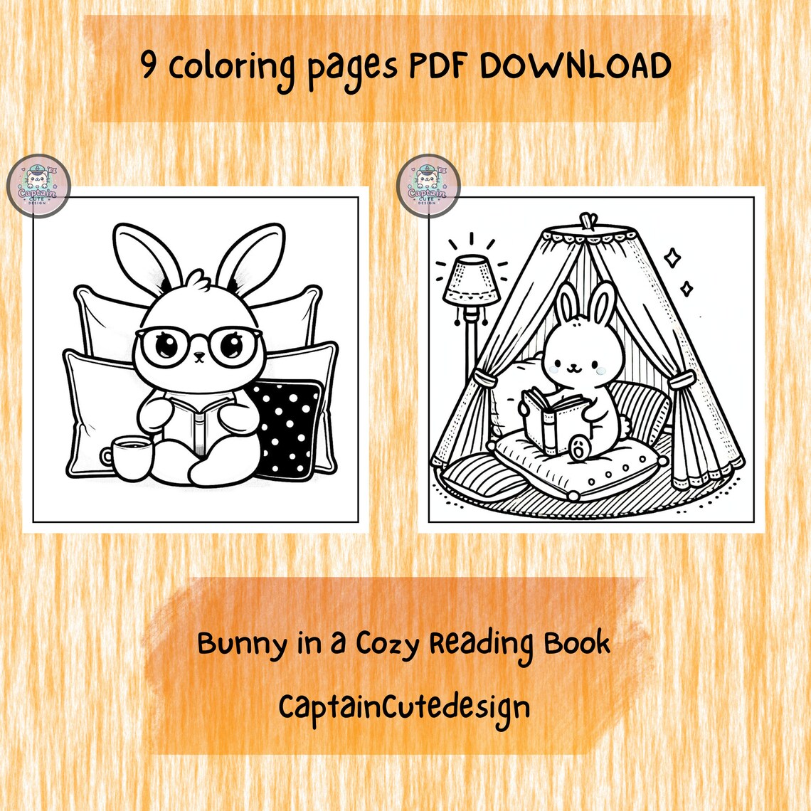 9 Cozy Bunny Reading Book Coloring Pages – Instant PDF Download ...