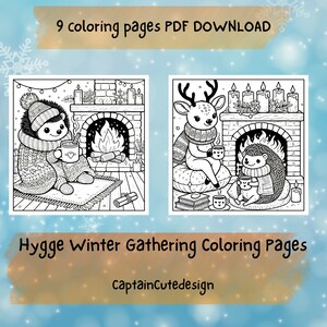 Hygge Winter Gathering Coloring Pages | Cozy Animals by the Fireplace ...