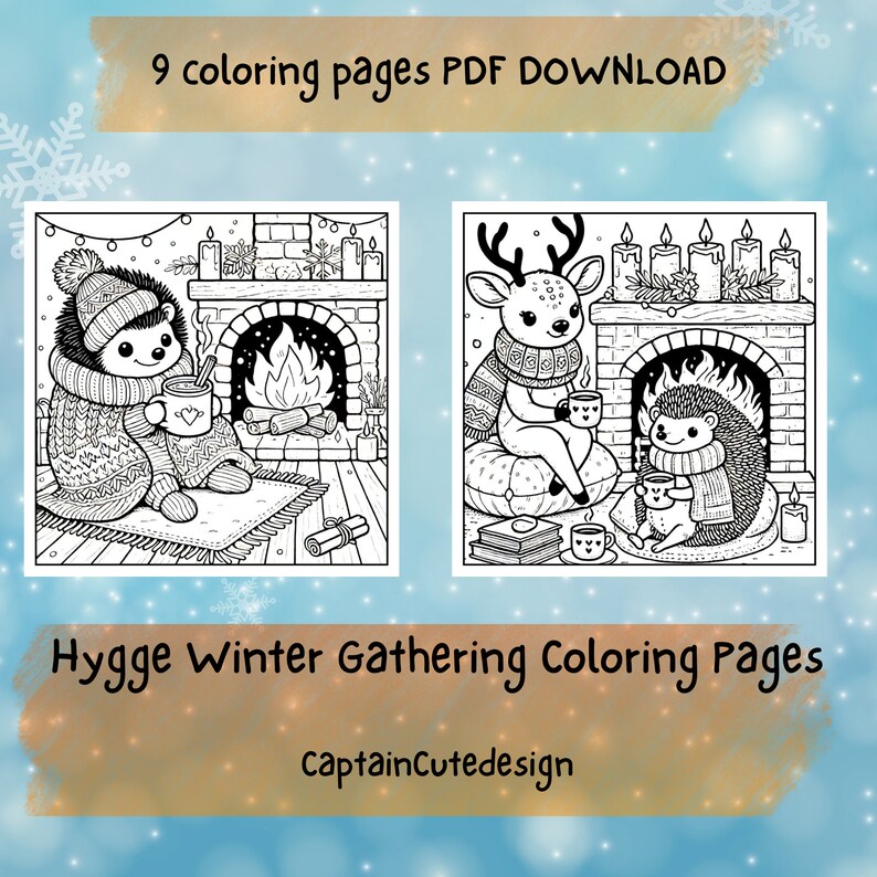 Hygge Winter Gathering Coloring Pages | Cozy Animals by the Fireplace ...