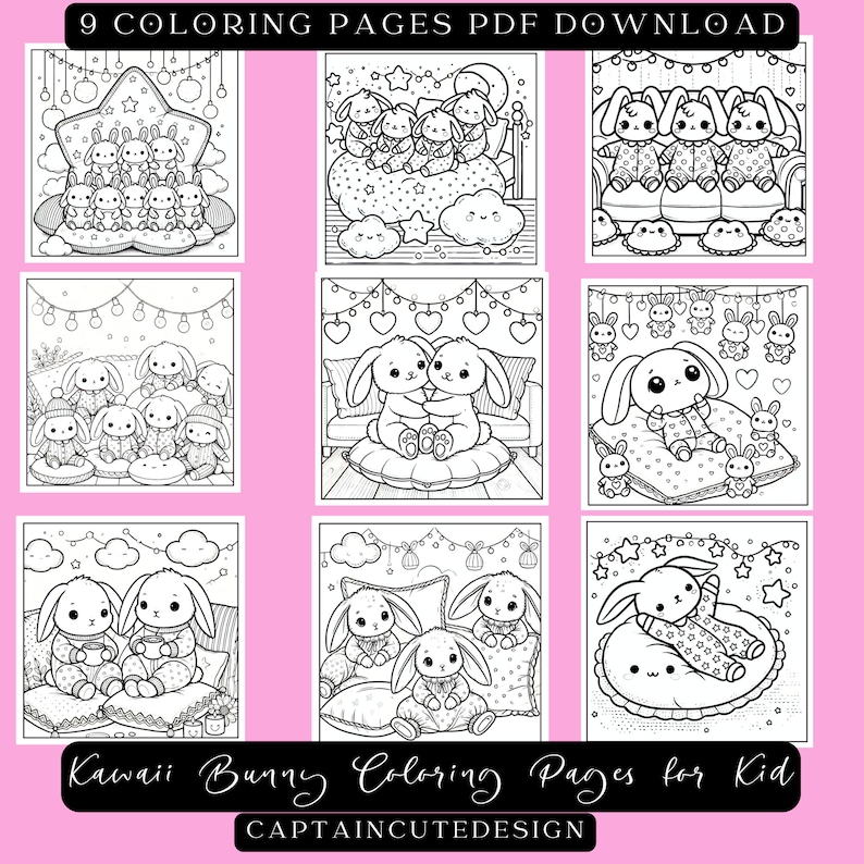 Kawaii Bunny Coloring Pages 9 Cute Printable PDF Designs for Kids and ...