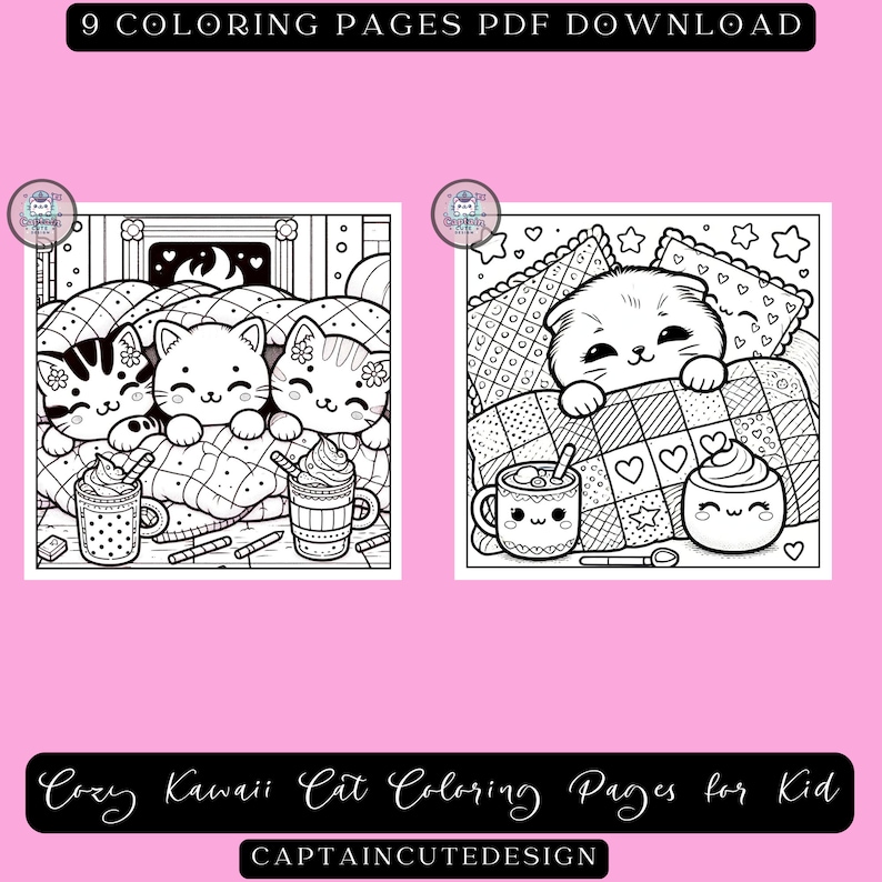 Cozy Kawaii Cat Coloring Pages | Cute & Relaxing Digital Download ...