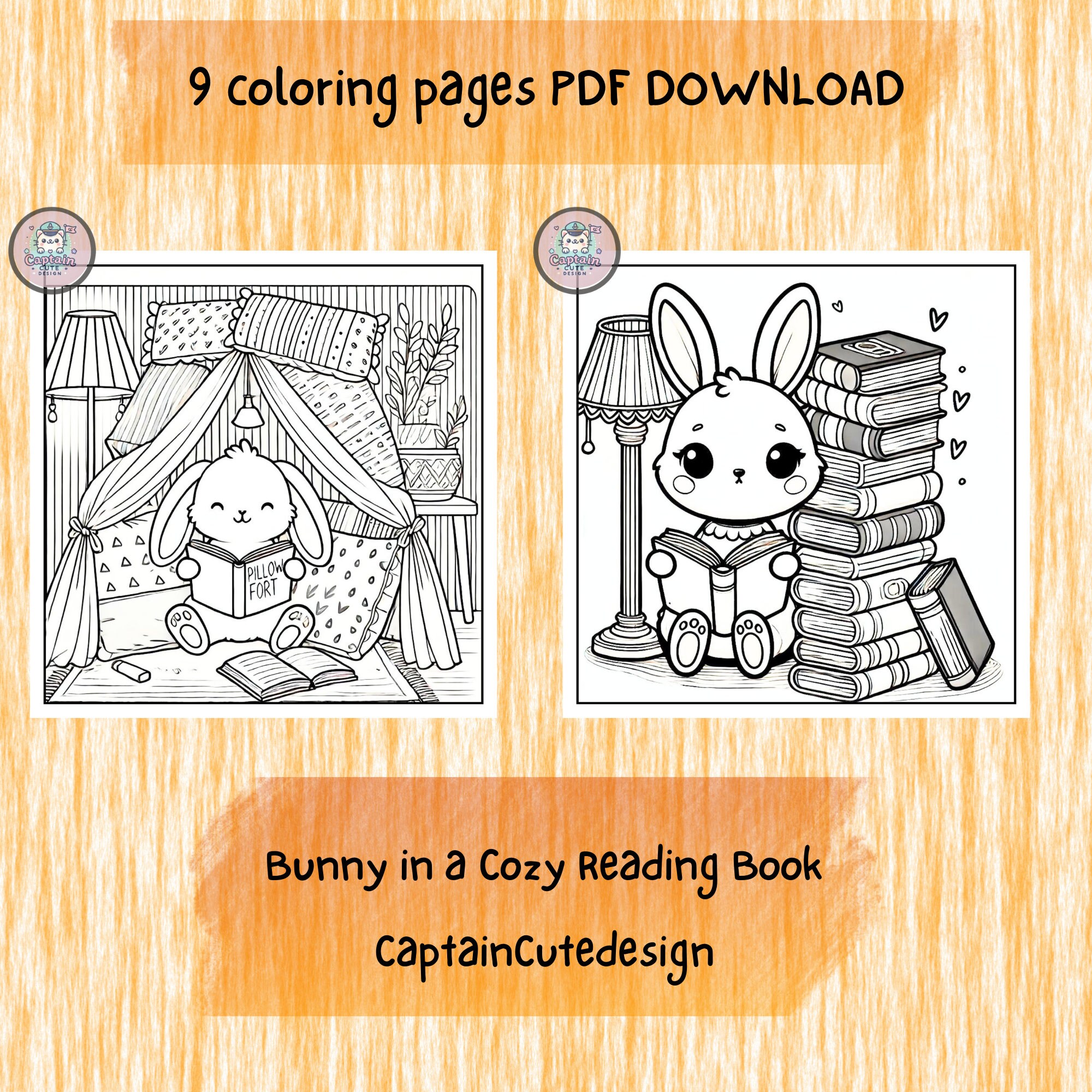 9 Cozy Bunny Reading Book Coloring Pages – Instant PDF Download ...
