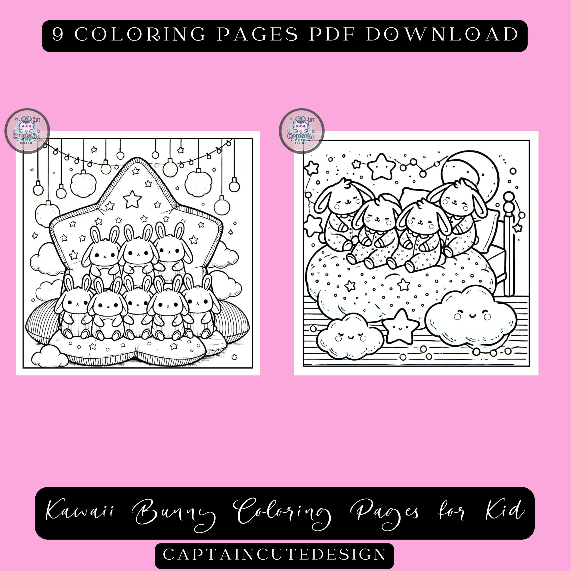 Kawaii Bunny Coloring Pages - 9 Cute Printable PDF Designs for Kids and ...
