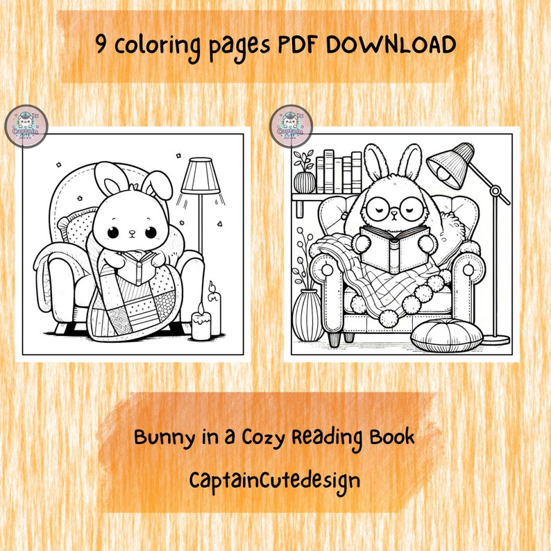 9 Cozy Bunny Reading Book Coloring Pages – Instant PDF Download ...