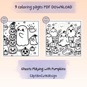 Ghosts Playing With Pumpkins Coloring Pages Halloween Digital Download ...