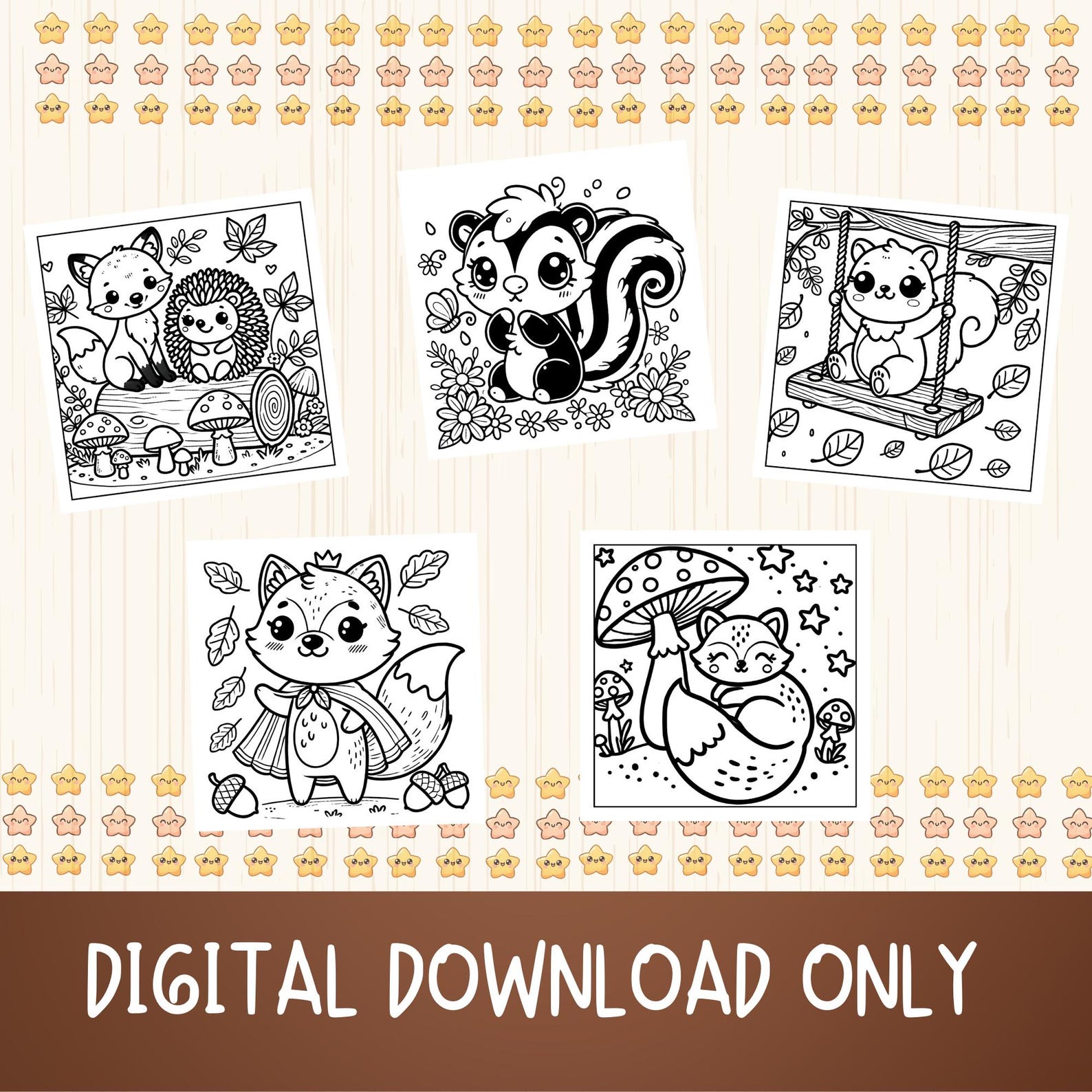 20 Simple Coloring Pages for Kids, Kawaii Forest Animals Coloring ...