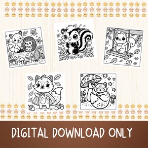20 Simple Coloring Pages for Kids, Kawaii Forest Animals Coloring ...