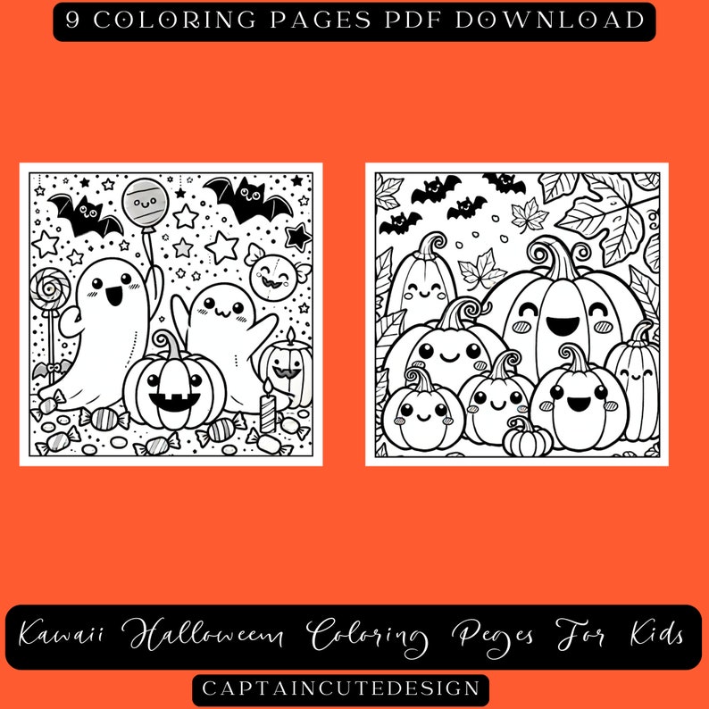 Kawaii Halloween 9 Coloring Pages | Relaxing Book | Fun Spooky Coloring ...
