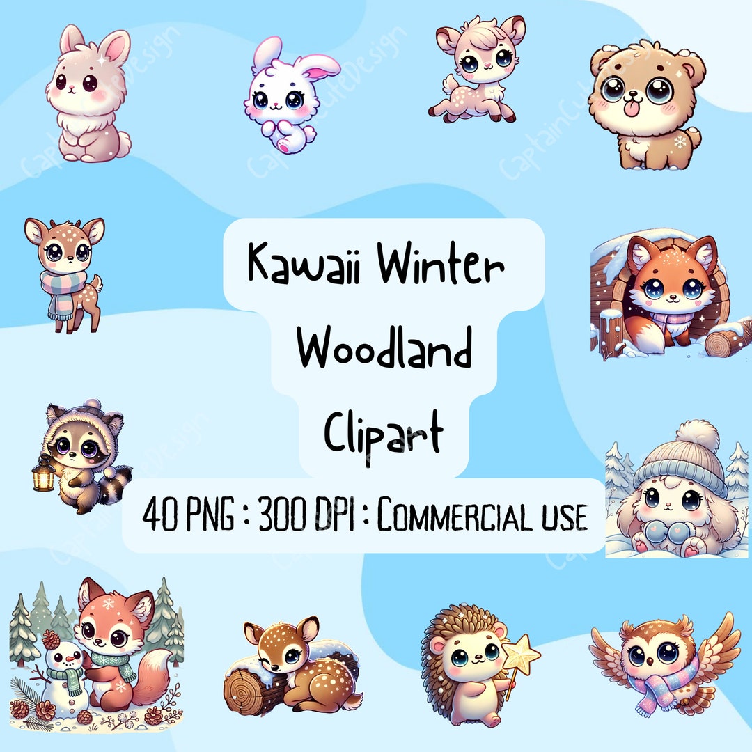 40 Kawaii Winter Woodland Animal Clipart Set 40 PNG Files High ...
