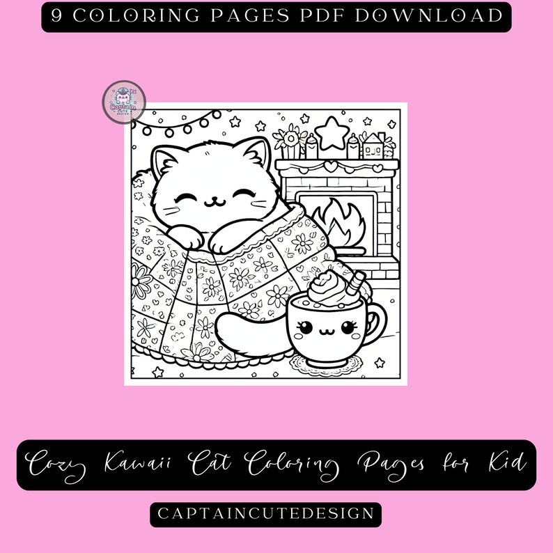 Cozy Kawaii Cat Coloring Pages | Cute & Relaxing Digital Download ...