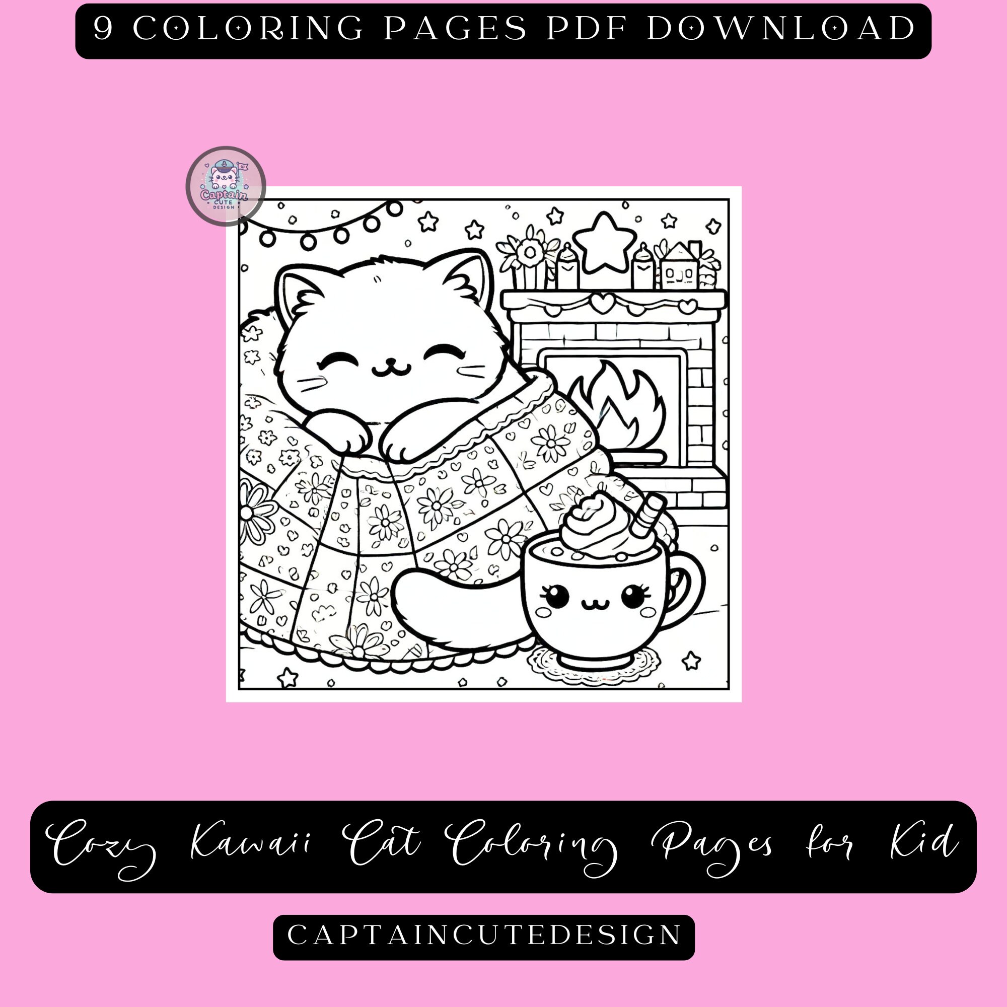 Cozy Kawaii Cat Coloring Pages | Cute & Relaxing Digital Download ...