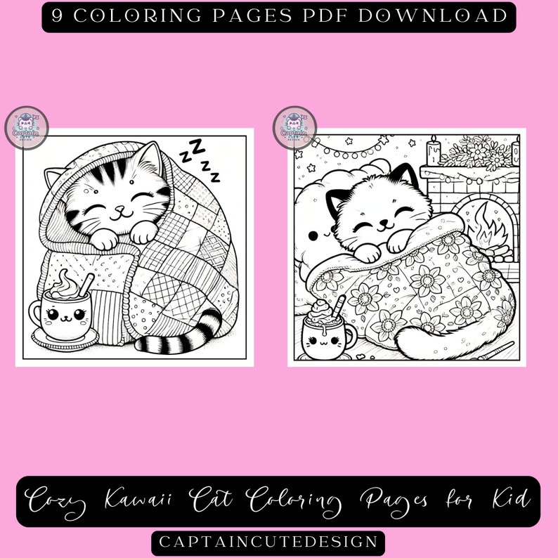 Cozy Kawaii Cat Coloring Pages | Cute & Relaxing Digital Download ...
