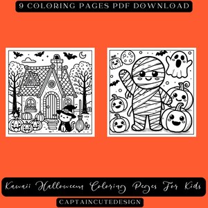 Kawaii Halloween 9 Coloring Pages | Relaxing Book | Fun Spooky Coloring ...