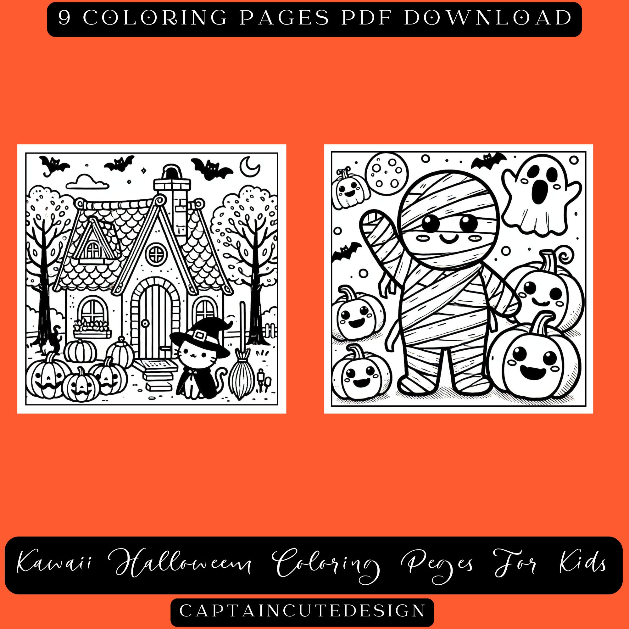 Kawaii Halloween 9 Coloring Pages | Relaxing Book | Fun Spooky Coloring ...