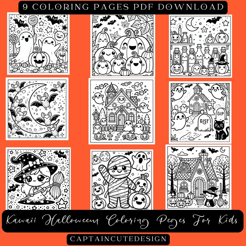 Kawaii Halloween 9 Coloring Pages | Relaxing Book | Fun Spooky Coloring ...