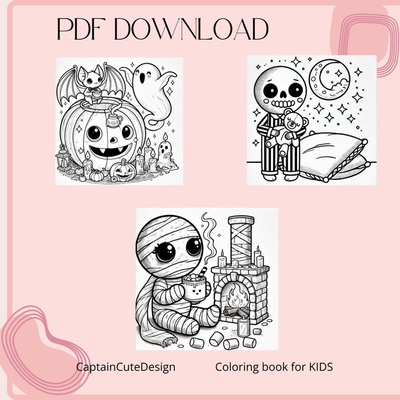 Halloween-themed Coloring Book 9 Pages. spooky Cutie Cozy Coloring for ...