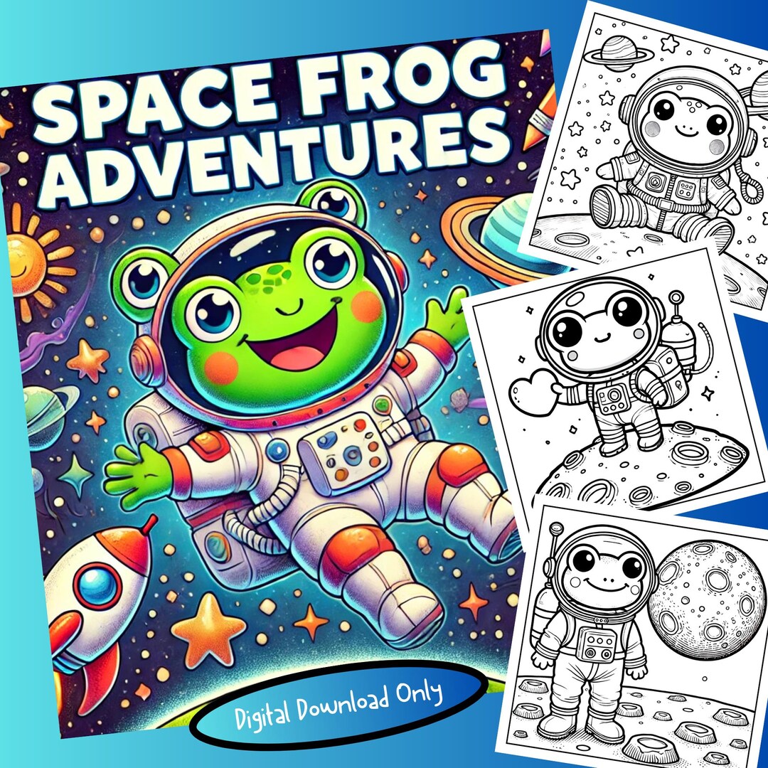 Space Frog Astronaut Coloring Pages for Kids, Fun Outer Space Activity ...