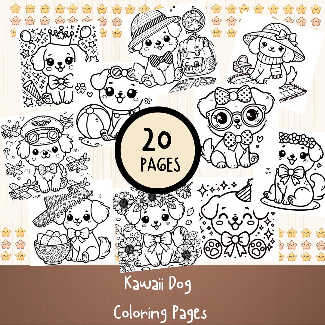 20 Simple Coloring Pages for Kids, Kawaii Dog Designs, Festive and Cozy ...