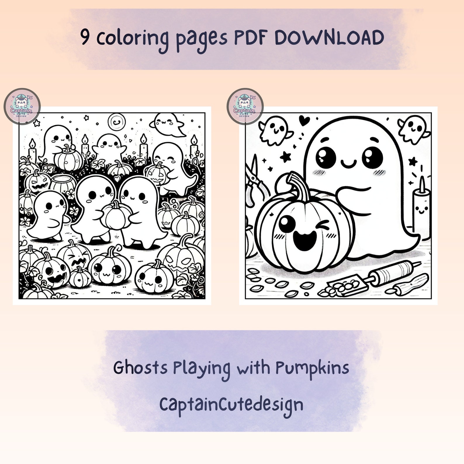 Ghosts Playing With Pumpkins Coloring Pages Halloween Digital Download ...