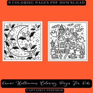 Kawaii Halloween 9 Coloring Pages | Relaxing Book | Fun Spooky Coloring ...