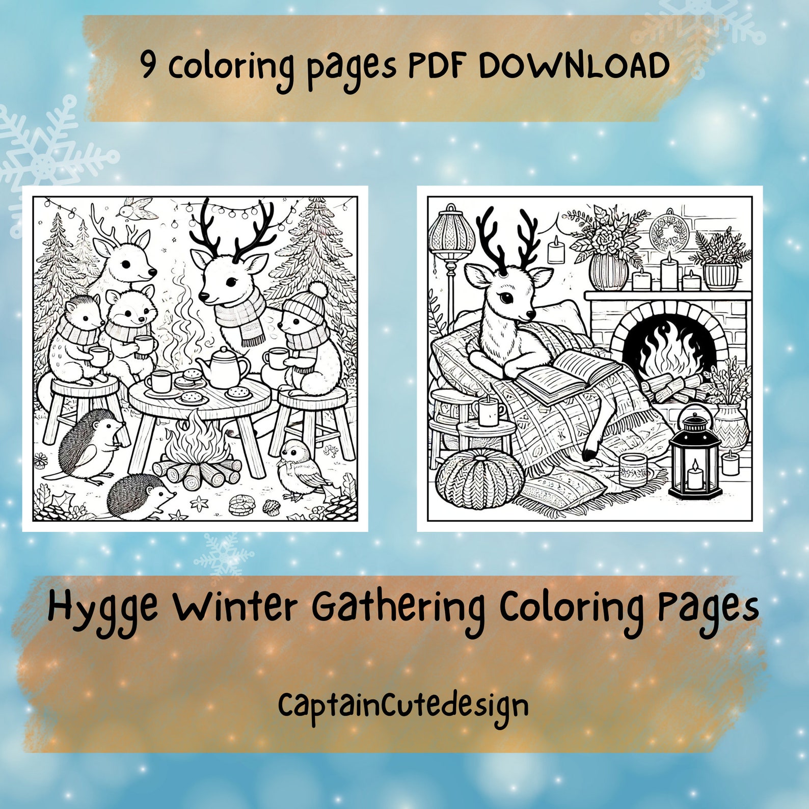 Hygge Winter Gathering Coloring Pages | Cozy Animals by the Fireplace ...