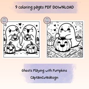 Ghosts Playing With Pumpkins Coloring Pages Halloween Digital Download ...