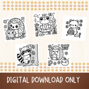 20 Simple Coloring Pages for Kids, Kawaii Forest Animals Coloring ...