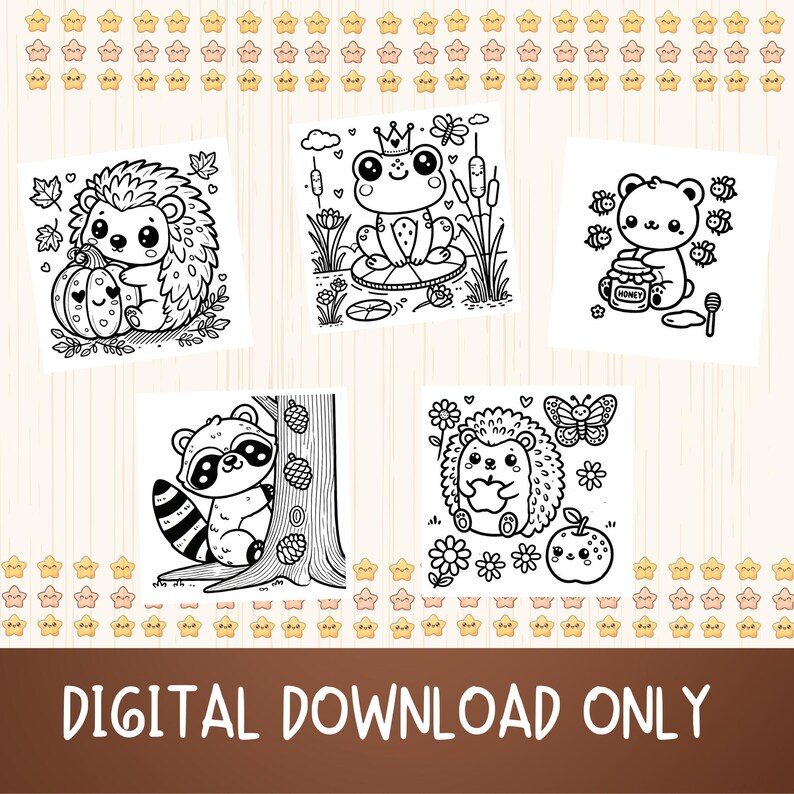 20 Simple Coloring Pages for Kids, Kawaii Forest Animals Coloring ...