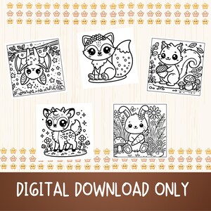 20 Simple Coloring Pages for Kids, Kawaii Forest Animals Coloring ...