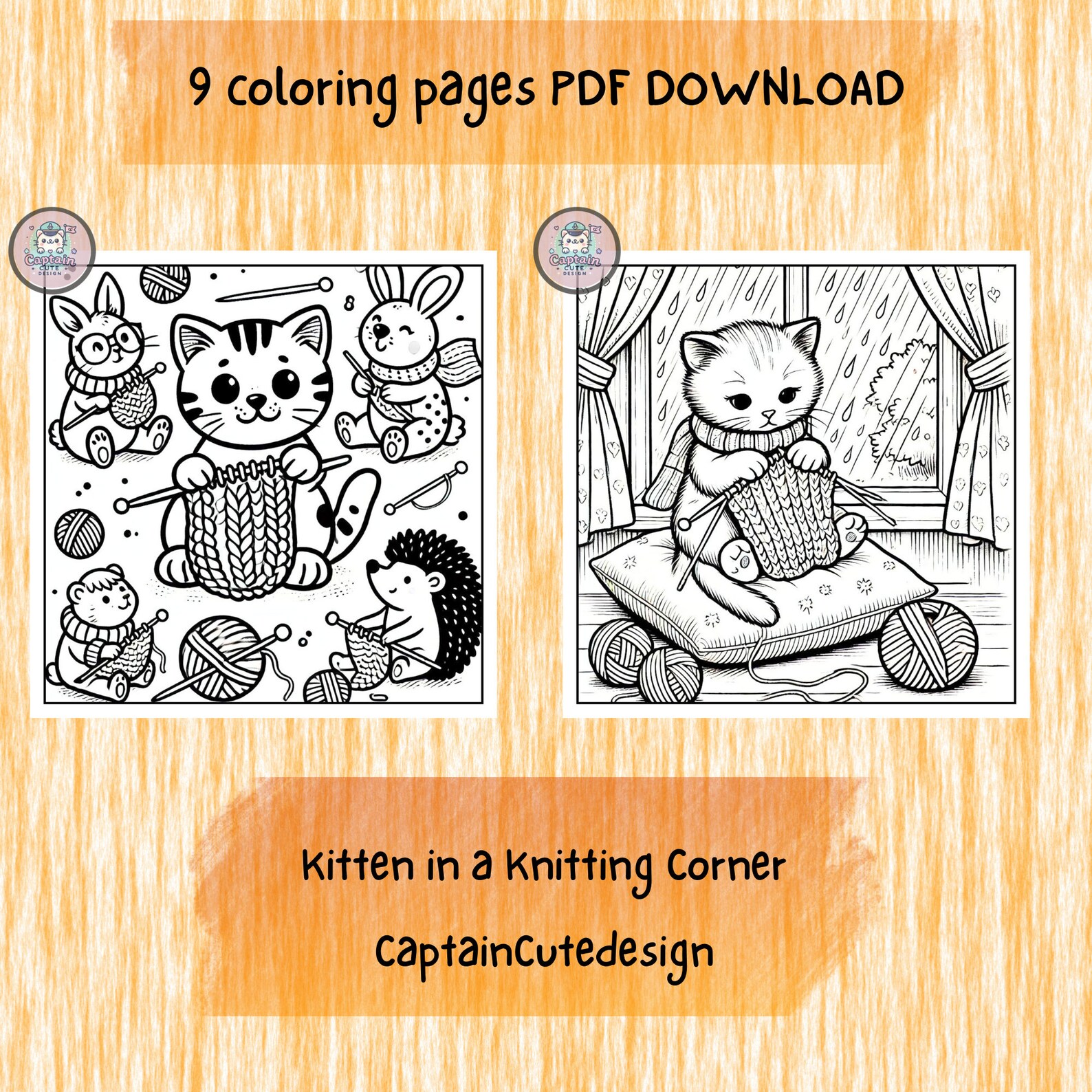 9 Simple Coloring Pages for Kids | Cute Cozy Kitten Knitting Corner ...