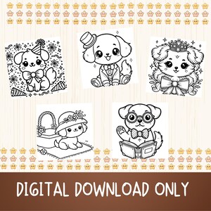 20 Simple Coloring Pages for Kids, Kawaii Dog Designs, Festive and Cozy ...